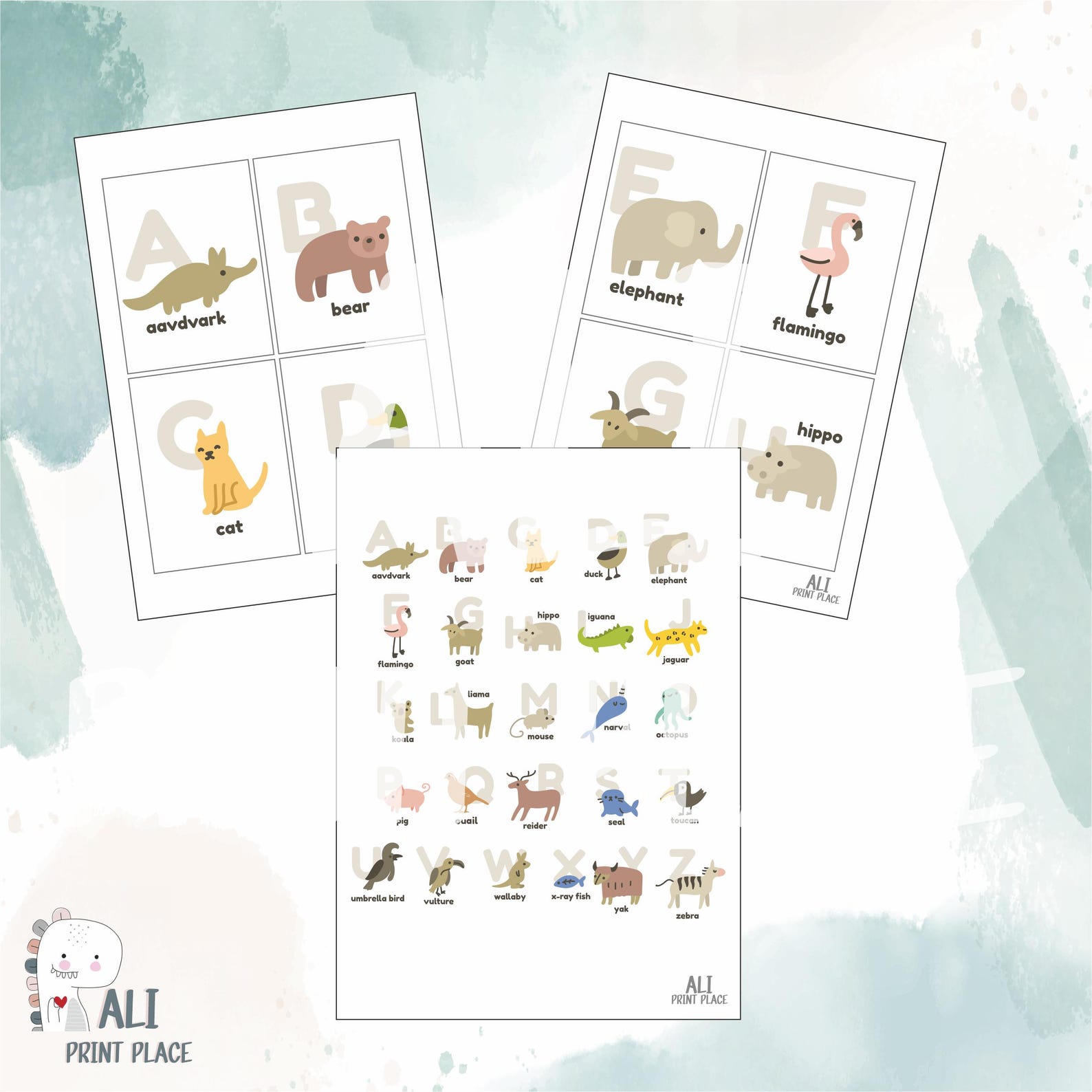 Animal Alphabet Flashcards: Montessori Educational Print (digital ...