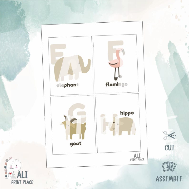 Animal Alphabet Flashcards: Montessori Educational Print (digital ...