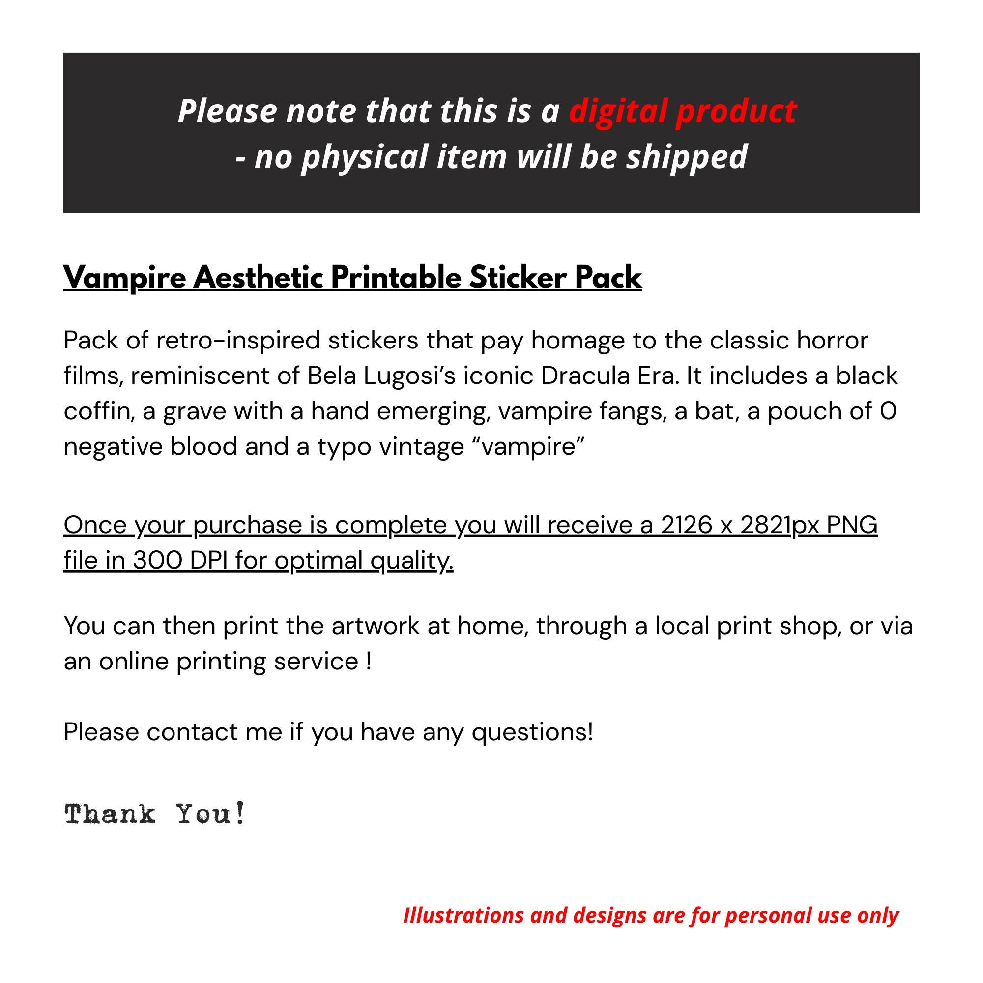 Printable Vampire Stickers, PNG Sticker Sheet, Printable Goth Stickers ...