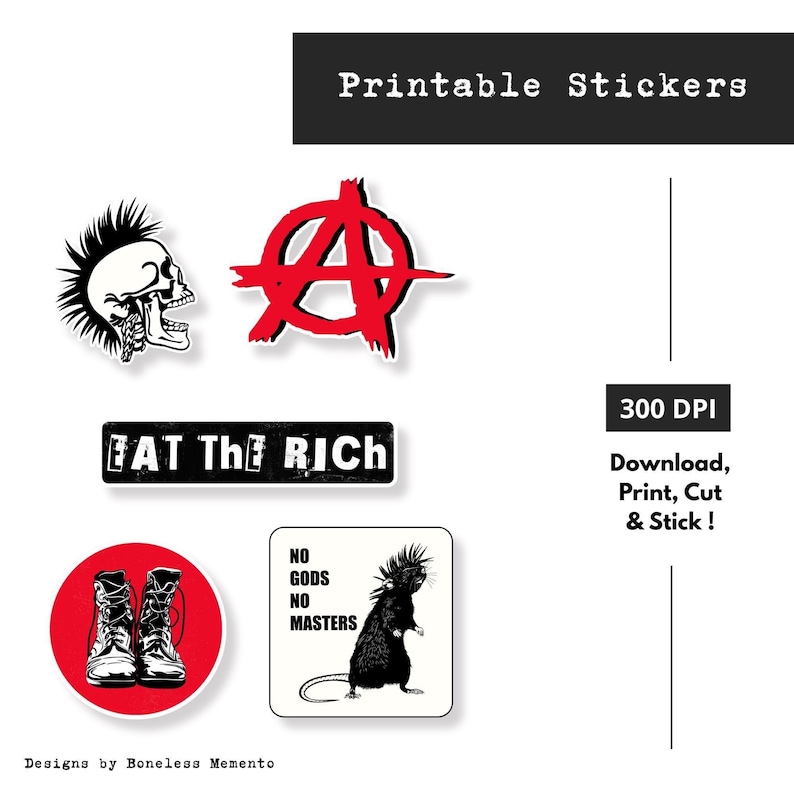 Printable Punk Sticker Sheet, Digital Punk Sticker Pack, Punk Style ...