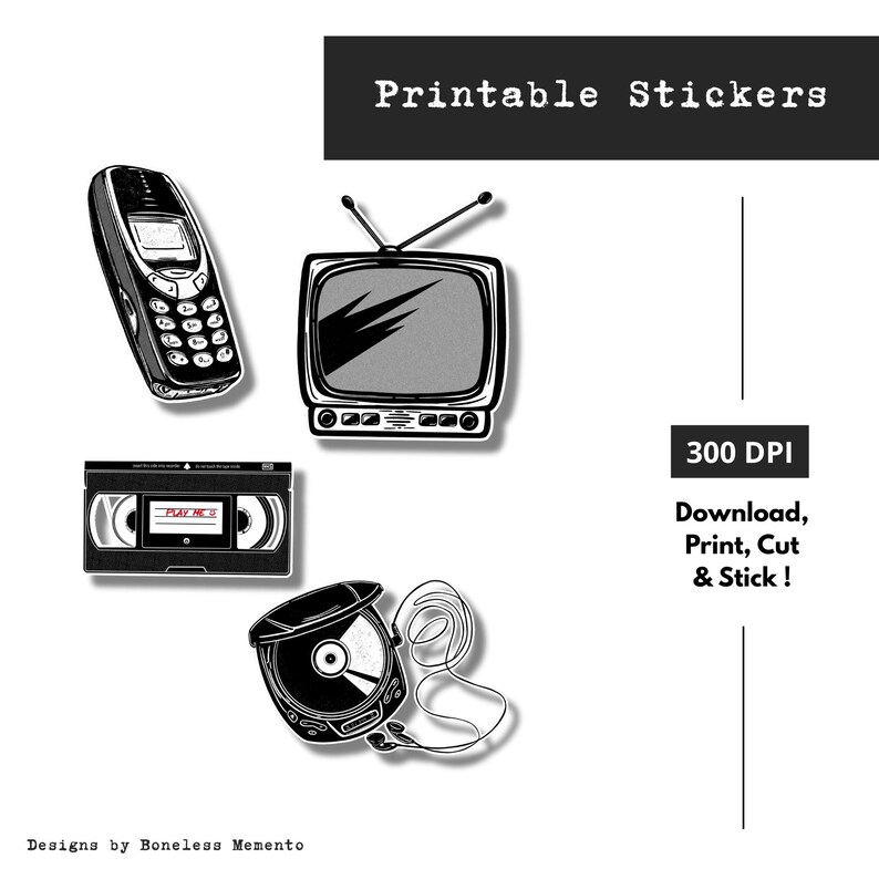 Retro 90s Grunge Sticker Sheet, 90s Grunge Aesthetic Printable Stickers ...