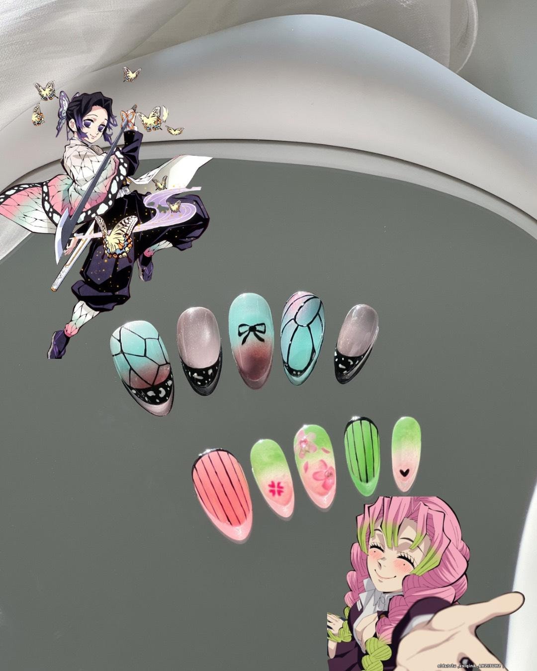 Butterfly Shinobu Mitsuri Kanroji Inspired Press On Nails Demon