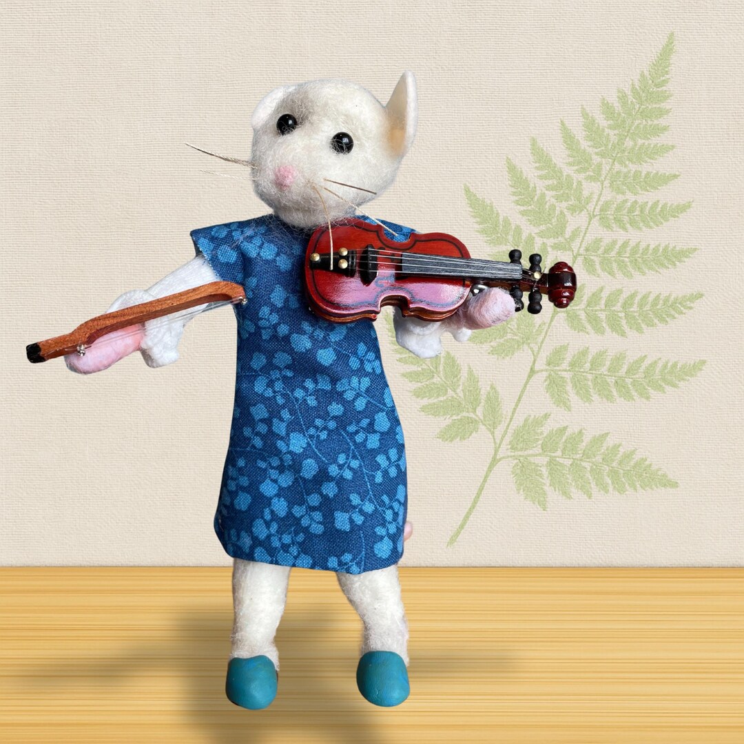 Needle Felted Mouse Musician & Cat Miniature With Violin Handmade ...