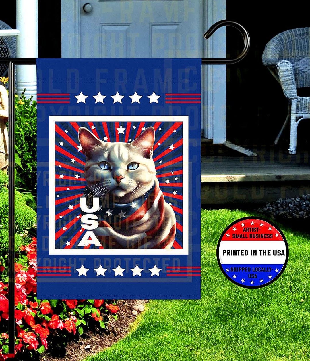 Cat American Flag, USA Fourth of July Patriotic Banner Flag Garden Yard ...