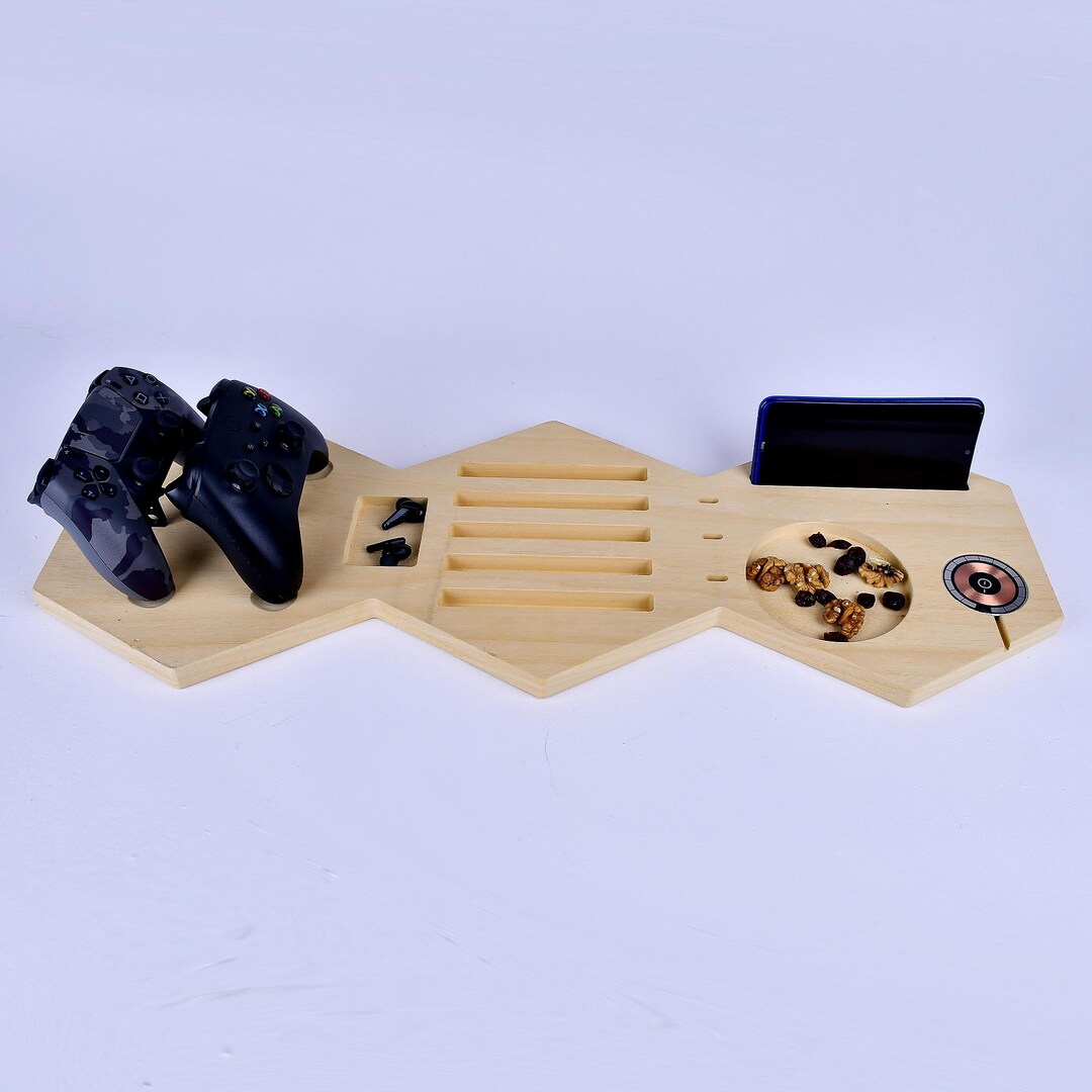 Gamer Desk Organizer, Wooden Console Stand for Controllers, Phone ...
