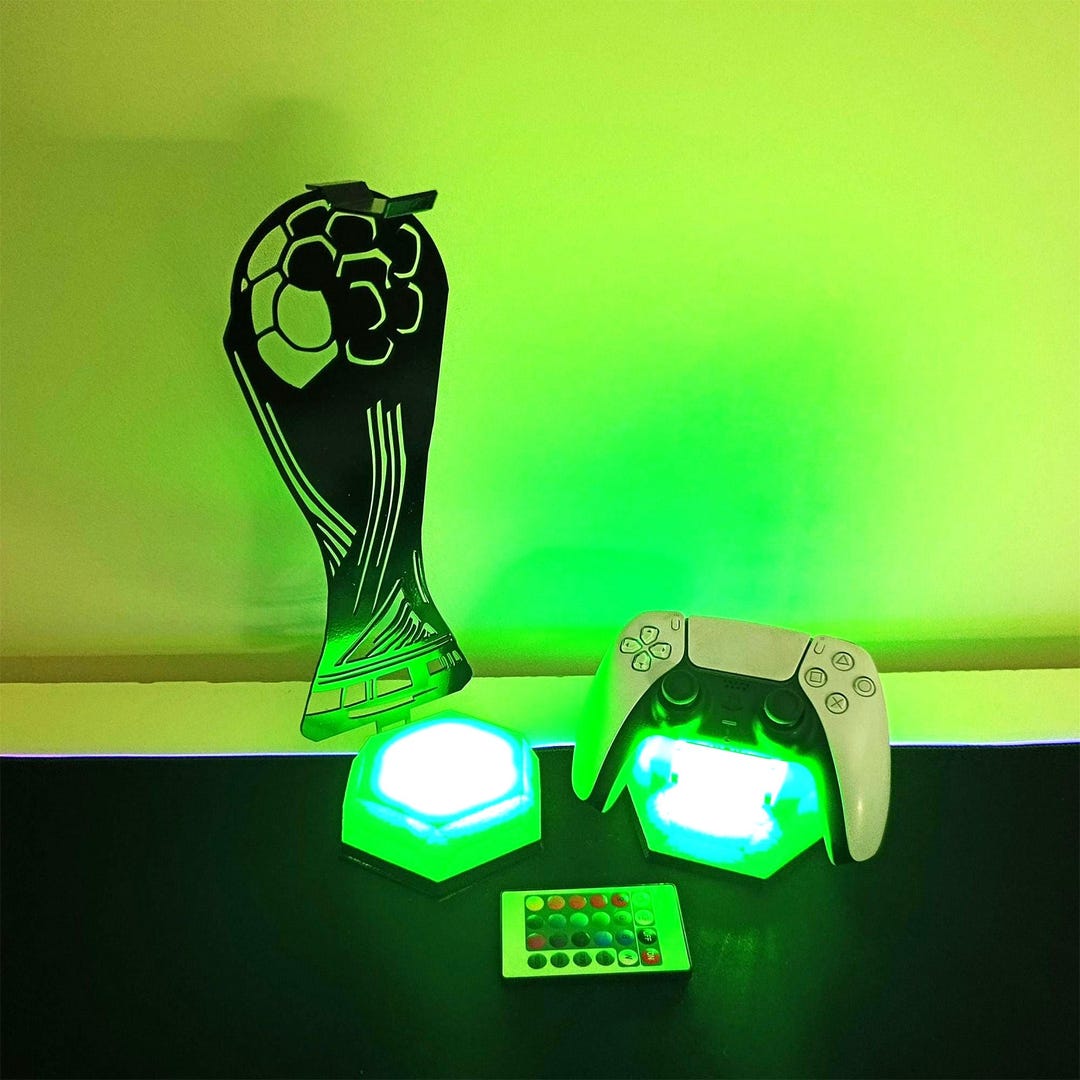 Soccer Trophy RGB Stand – Headset & Controller Holder – Light-up Gamer ...