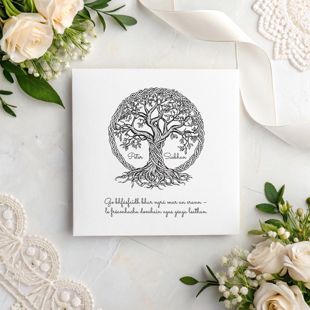 Irish Wedding Card, Celtic Tree of Life Design with Gaelic Blessing ...