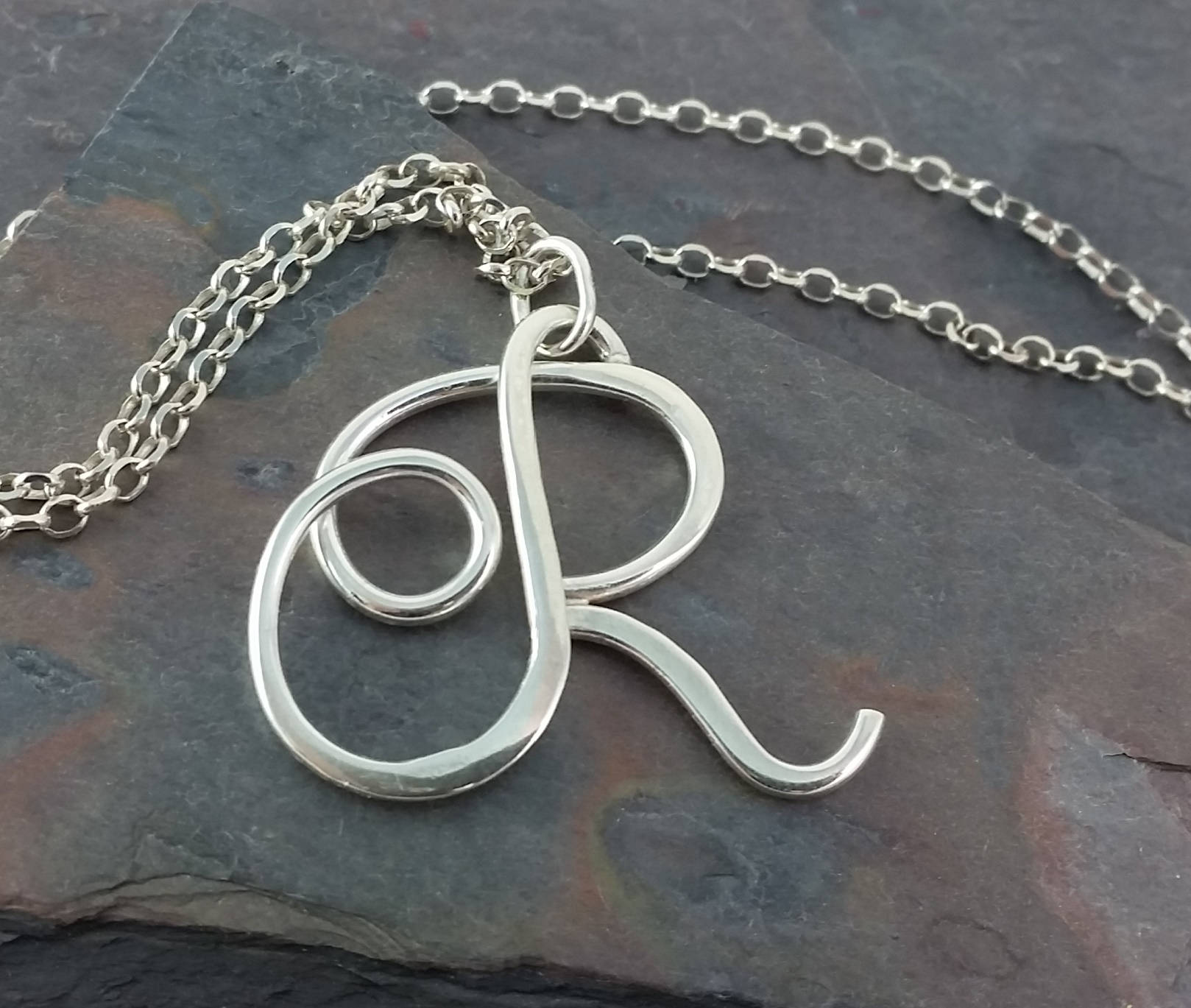 Script Sterling Silver Initial Necklace Personalized Etsy