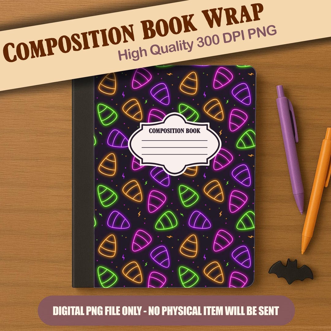 Electric Fright Bites | Neon Candy Corn Composition Book Wrap – Front ...