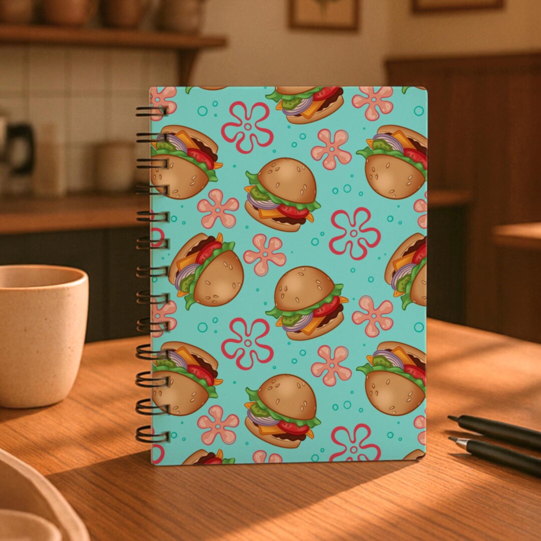 Undersea Patty Party - Cartoon Summer Burger Spiral Notebook - Fun ...