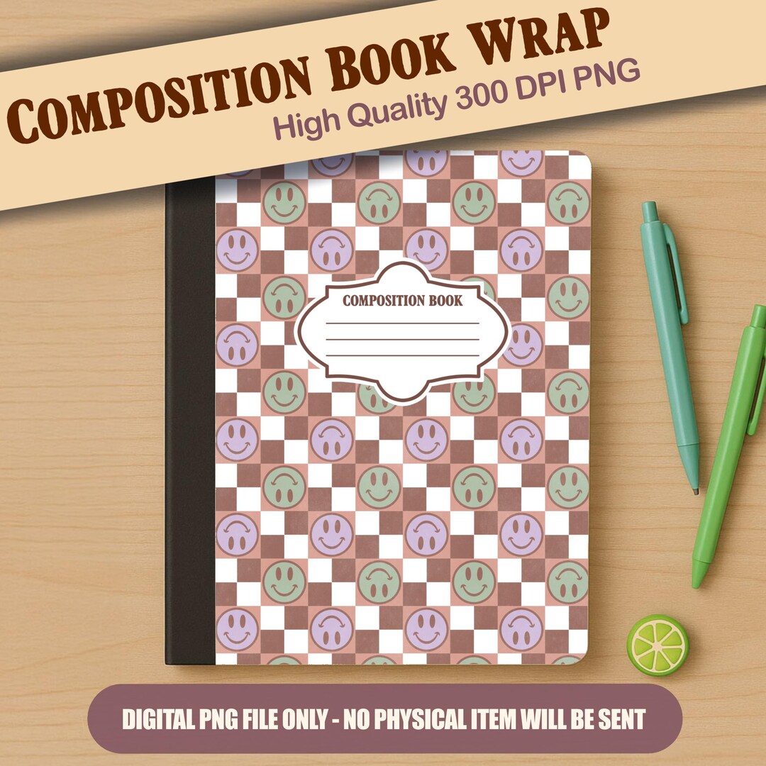 Retro Feelz | Checkerboard Smiley Face Composition Book Wrap – Front ...
