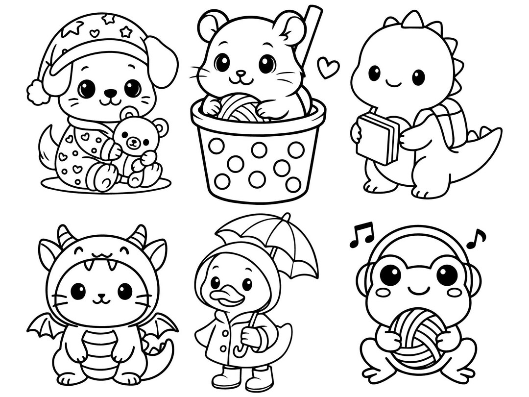 Kawaii Cozy Animals – 30 Printable Cute Coloring Pages for Relaxing Fun ...