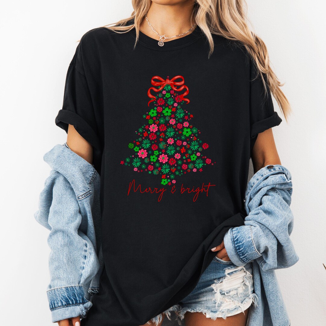 Christmas Tree Shirt, Red Bow Christmas Sweatshirt for Women, Christmas ...