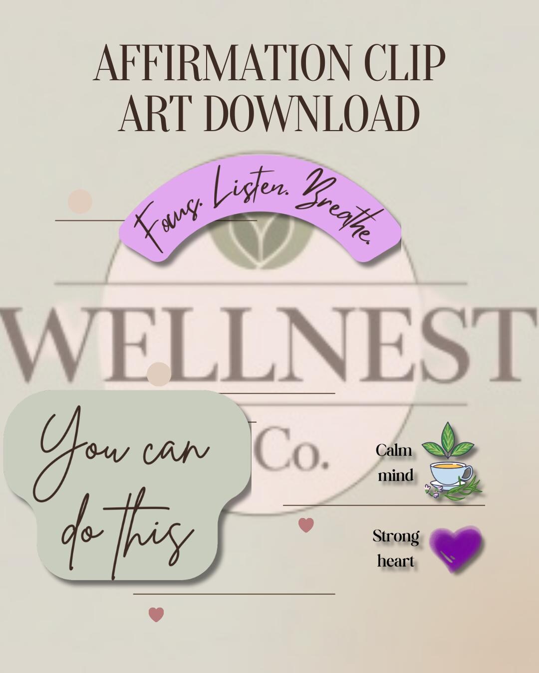 Positive Affirmations Clipart: Mindfulness & Self-care PNG Bundle ...