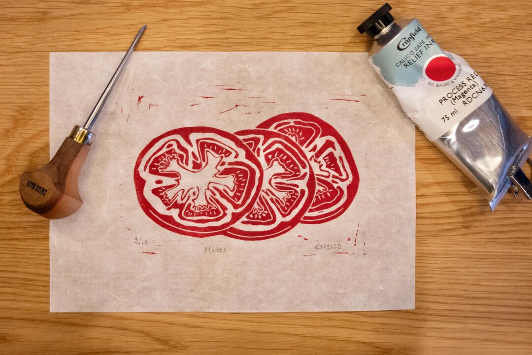 Mato - Handmade Handprinted Tomato Slice Cooking Gardening Linocut ...