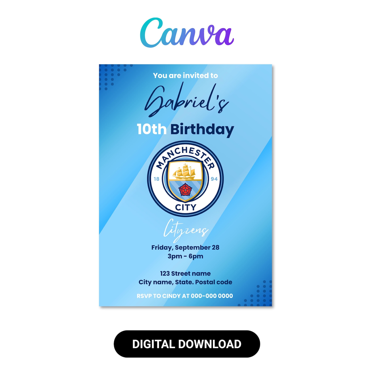 Editable Manchester City Birthday Invitation | Canva Template ...