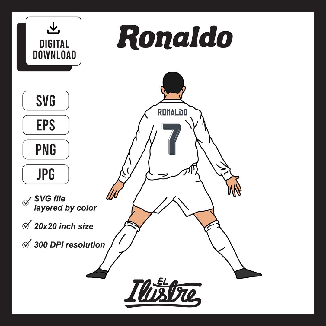Cristiano Ronaldo SVG File: Soccer Outline & Color Clipart (digital ...