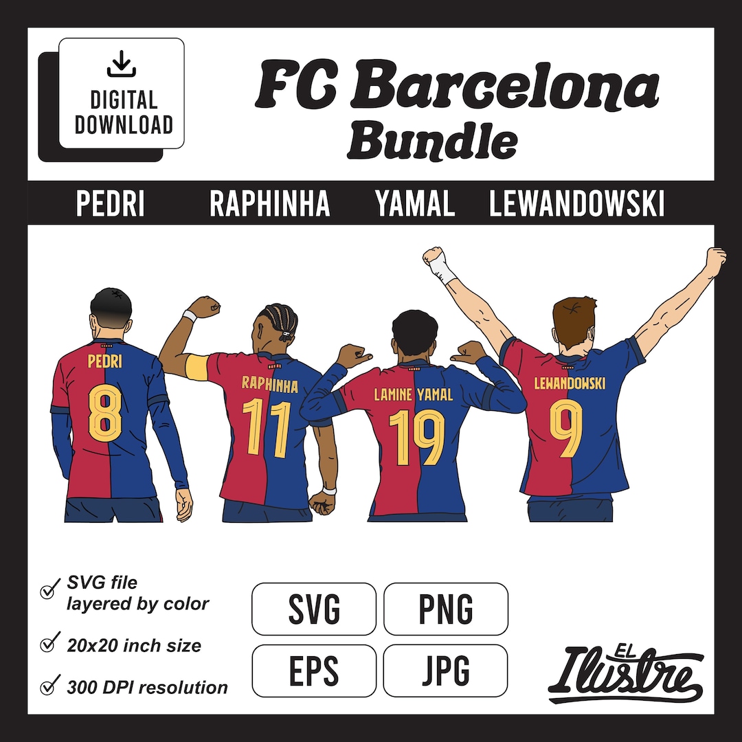 Barcelona Player SVG Bundle – Yamal, Lewa, Pedri + Outline & Colour ...
