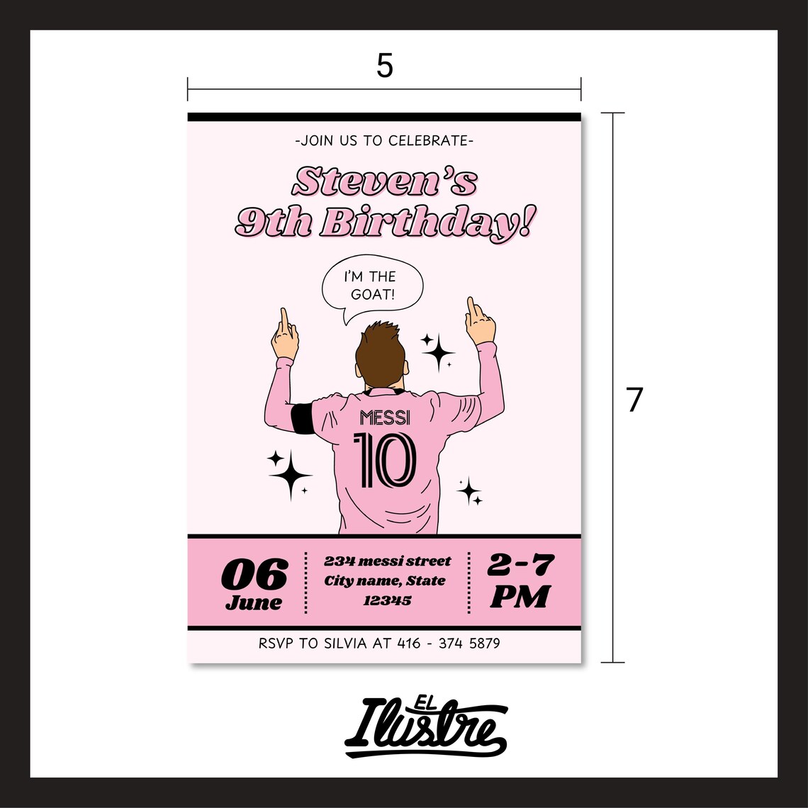 Messi Soccer Birthday Invitation Card: Editable Template (digital ...