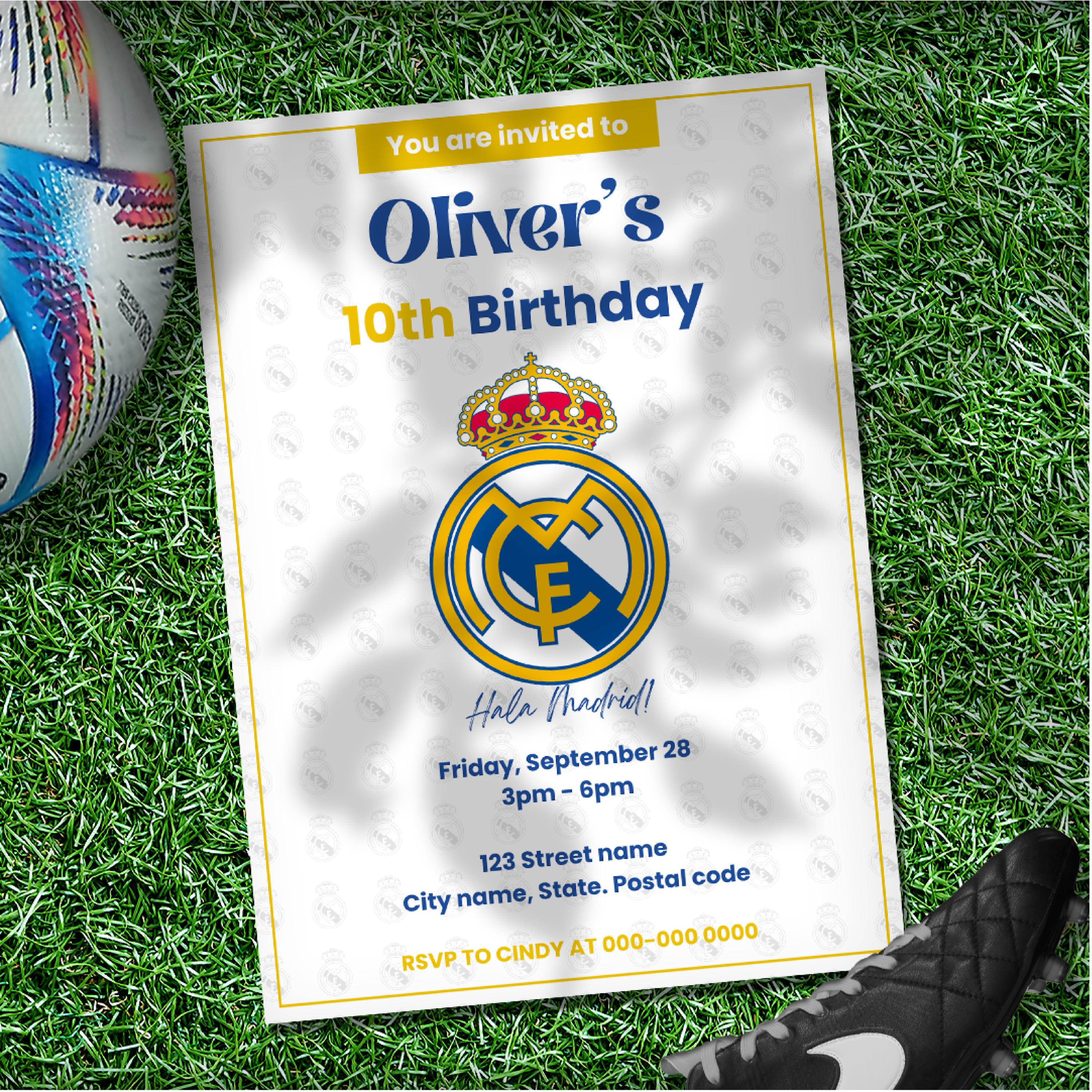 Editable Real Madrid Birthday Invitation | Canva Template | Printable ...
