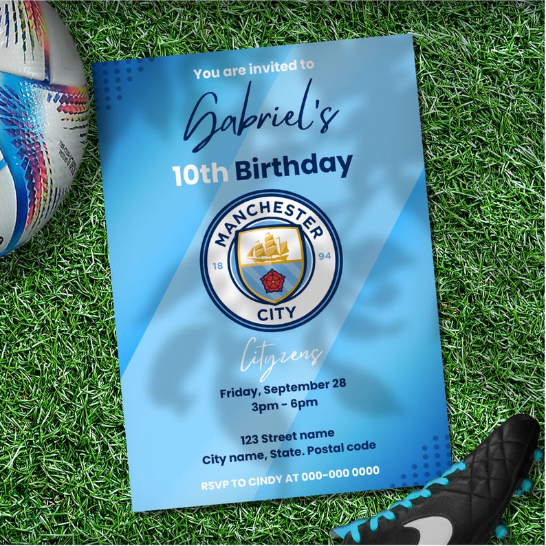 Editable Manchester City Birthday Invitation | Canva Template ...