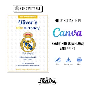 Editable Real Madrid Birthday Invitation | Canva Template | Printable ...