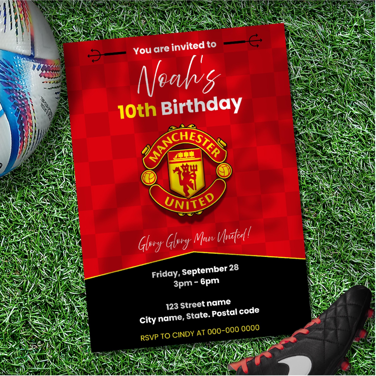 Editable Manchester United Birthday Invitation | Canva Template ...