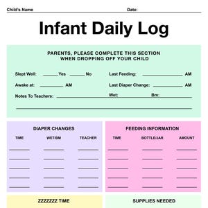 Infant Daily Log Report - Daily Log Infant - Day Care Infant Daily Log ...