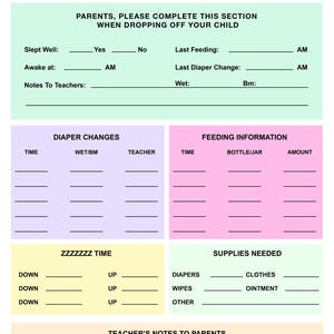 Infant Daily Log Report - Daily Log Infant - Day Care Infant Daily Log ...