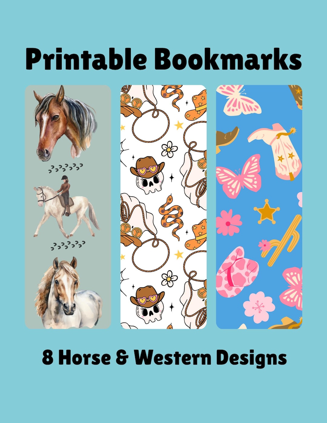 Set of 8 Cowgirl Western Printable Bookmarks | Cute Pastel | Digital ...