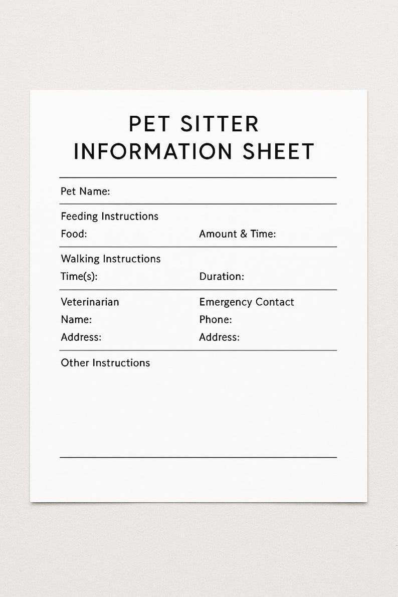 Pet Sitter Information Sheet | Printable Pet Sitter Checklist | Pet ...