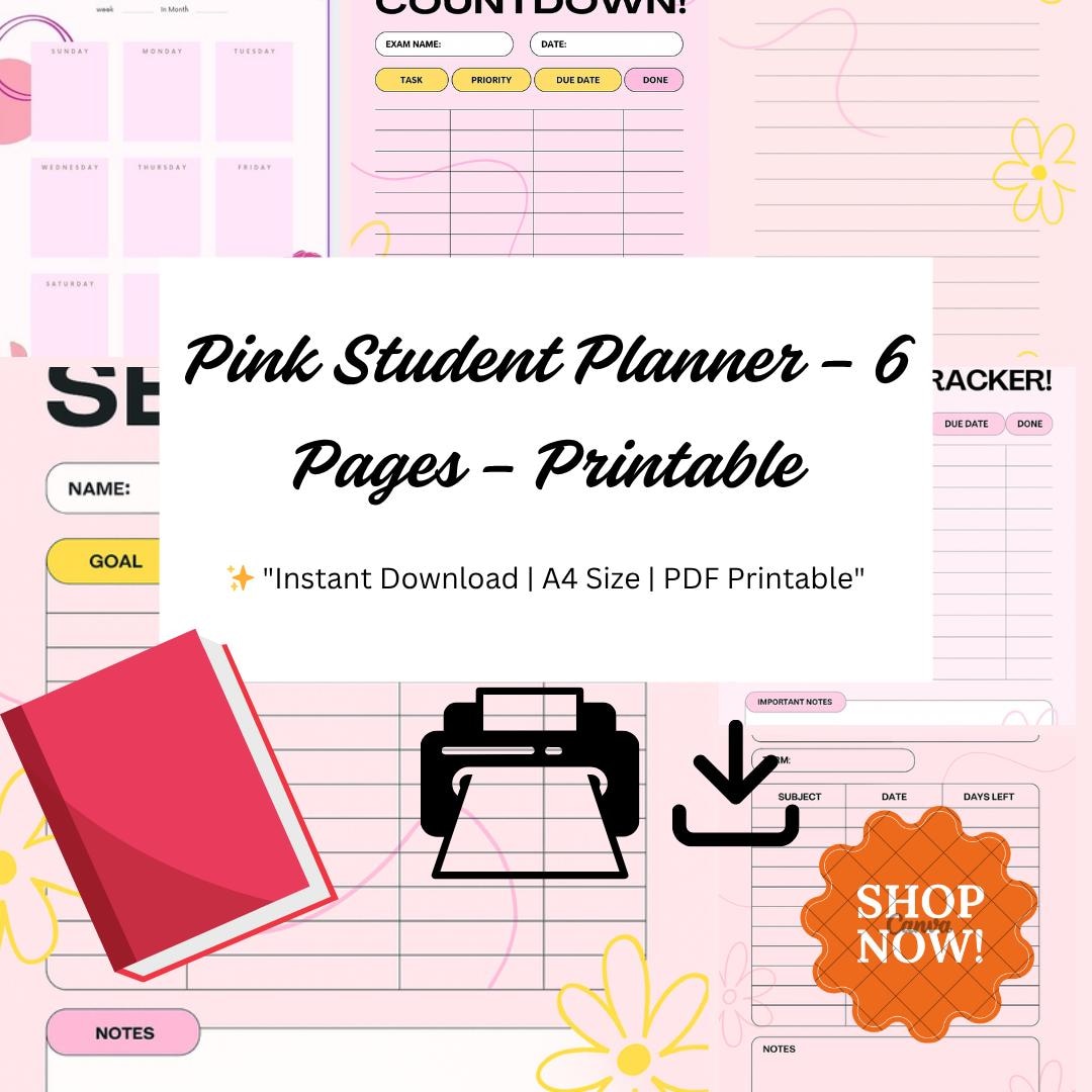 Printable Student Planner Pink Aesthetic Class Schedule, Study, Exam ...