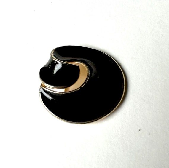 Trifari Black Enamel Brooch Gem