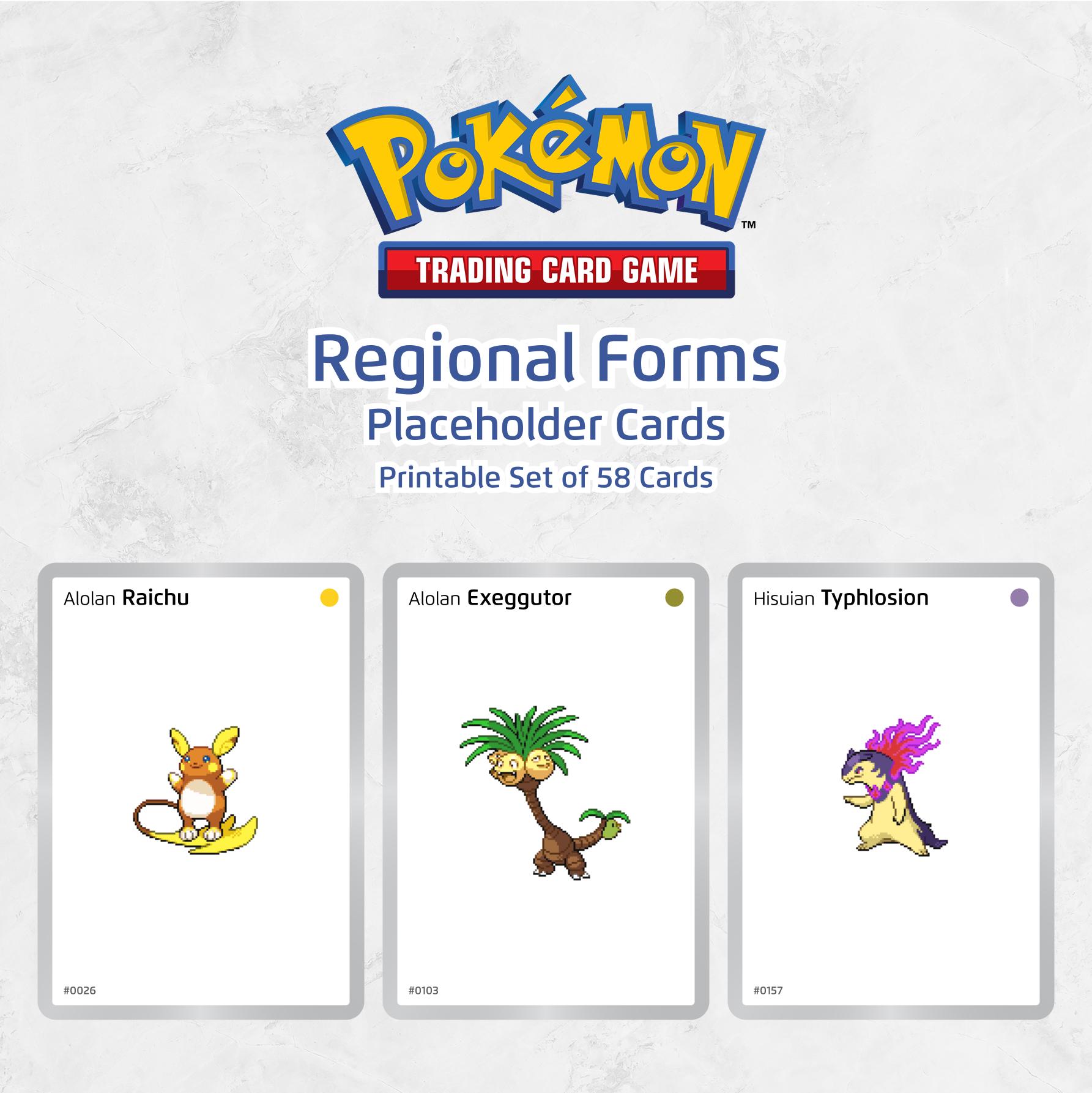 Printable Pokémon Regional Forms Placeholder Cards | 58 Cards | Digital ...