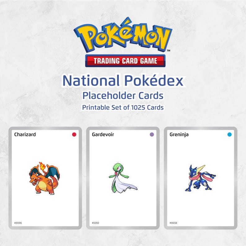 Printable Pokémon National Pokédex Placeholder Cards | 1025 Cards | Digital Download | Binder ...
