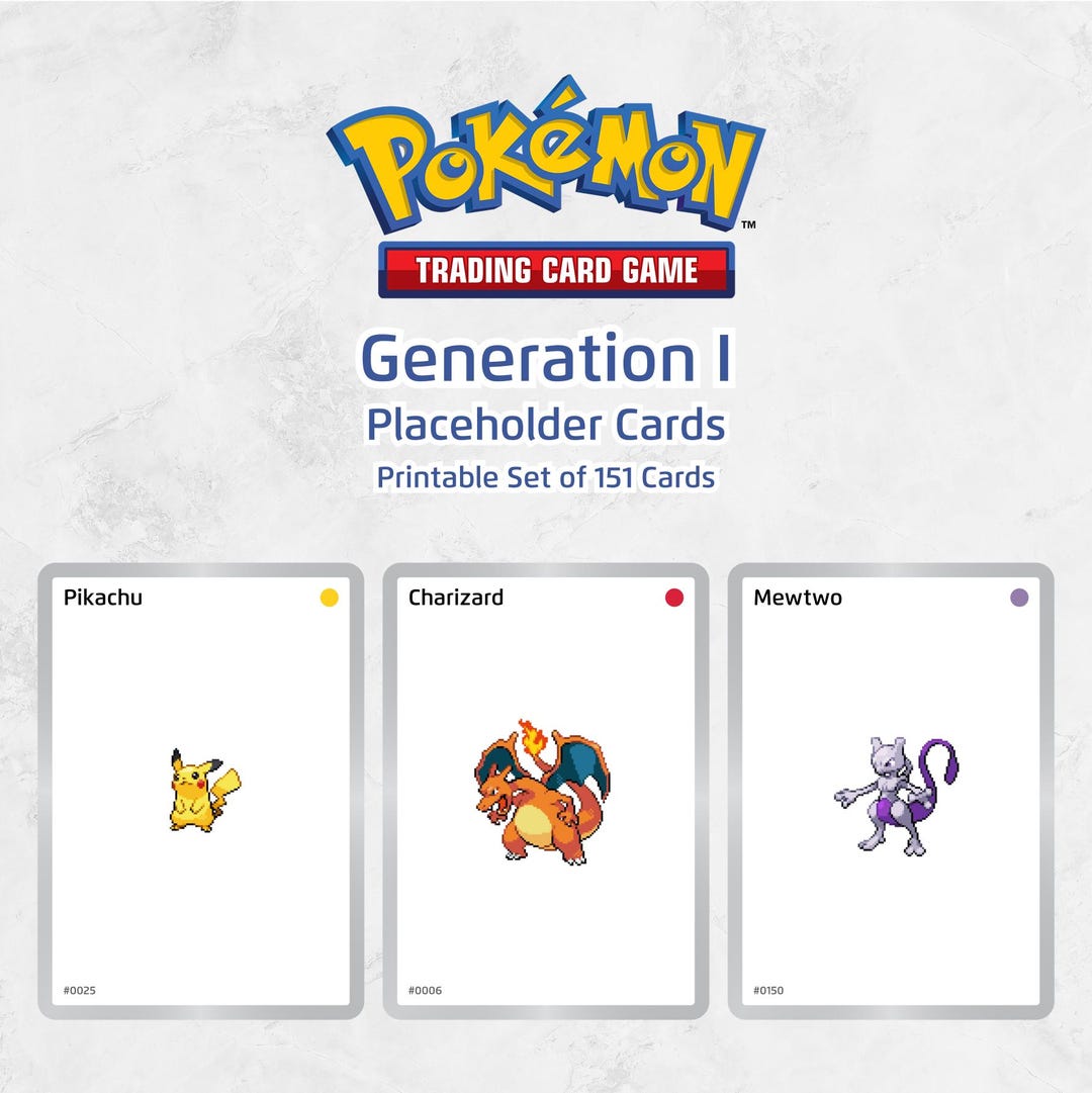 Printable Pokémon Generation 1 Placeholder Cards | Full 151 Set | Digital Download | Binder ...