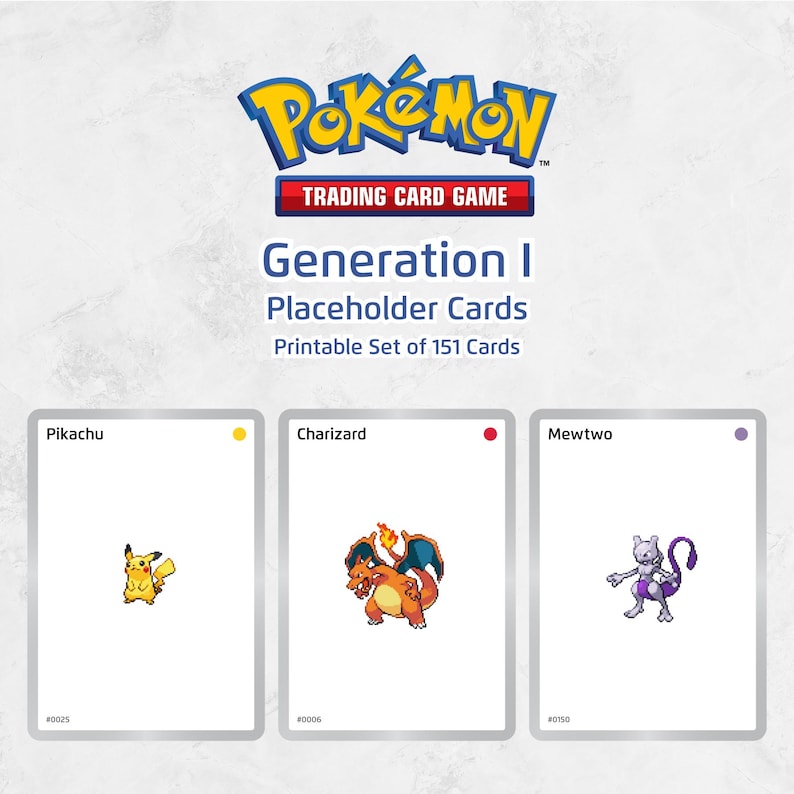 Printable Pokémon Generation 1 Placeholder Cards | Full 151 Set ...