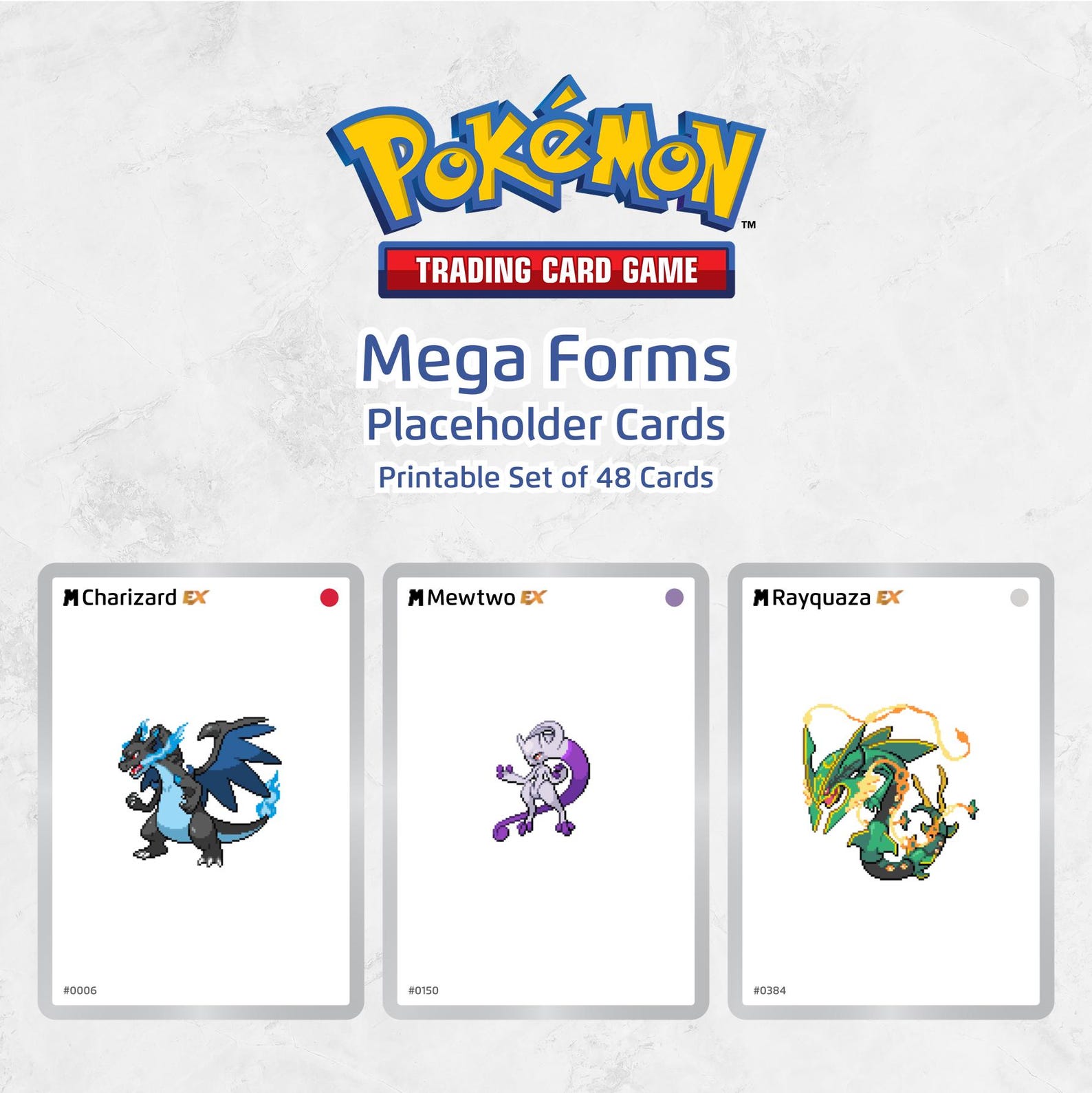Printable Pokémon Mega Forms Placeholder Cards | 48 Cards | Digital ...