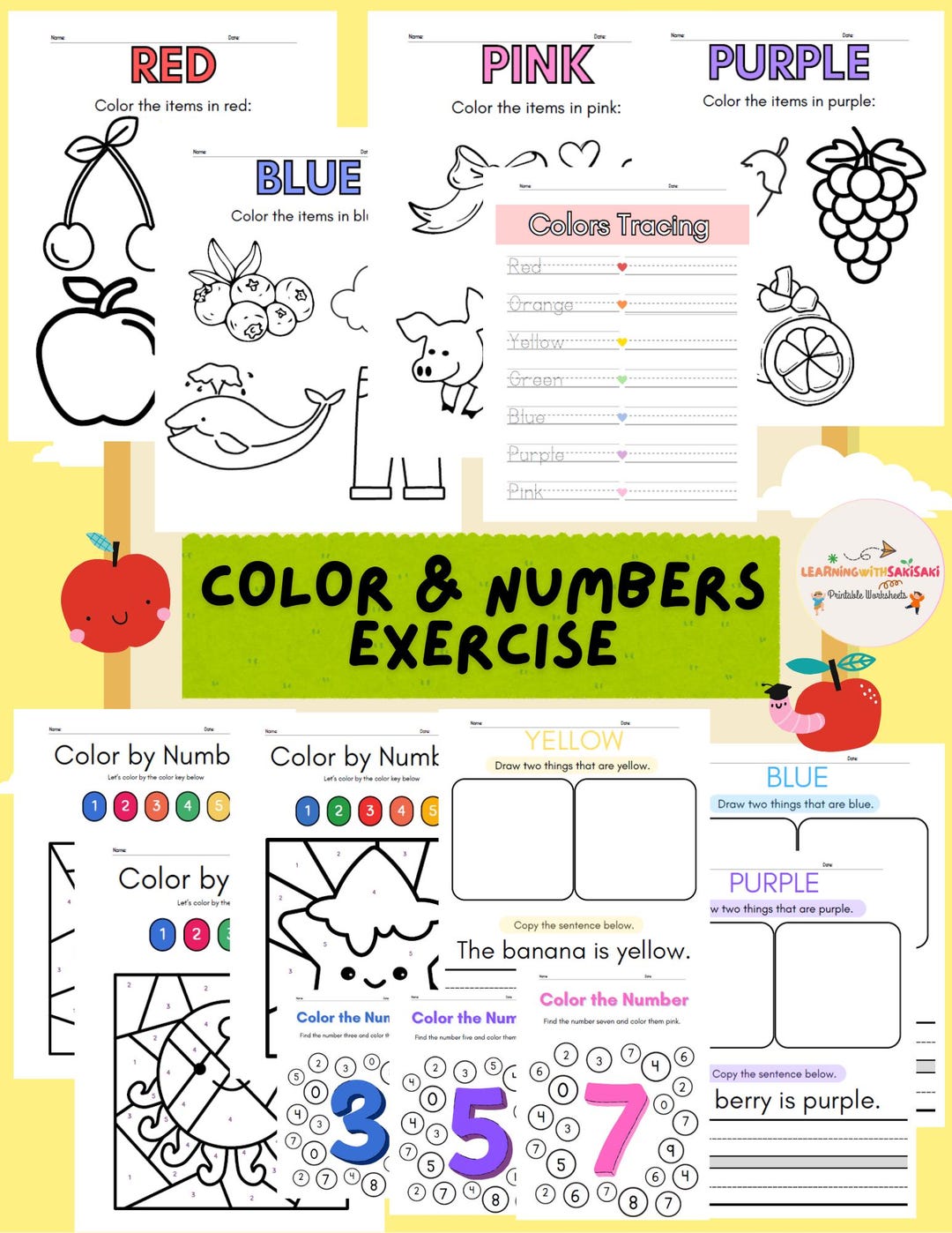 Color & Numbers Worksheet for Preschool, Printable Worksheet, Recognise ...