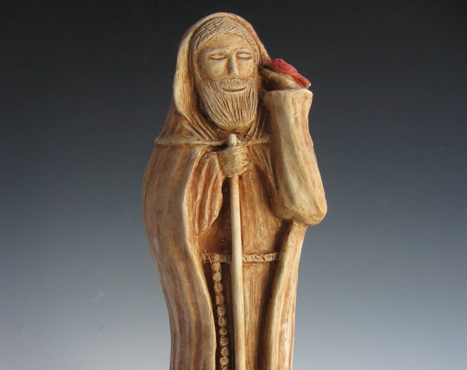 Handmade Statue of St. Fiacre, Patron of Gardeners, With Cat, Dog, Bird ...