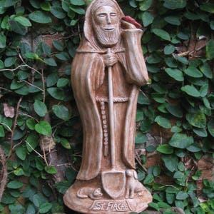 Handmade Statue of St. Fiacre, Patron of Gardeners, With Cat, Dog, Bird ...