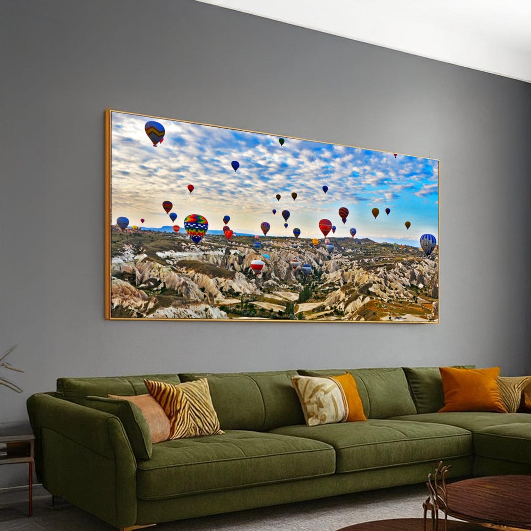 Hot Air Balloons Over Rocky Landscape Canvas, Cappadocia Turkey Wall ...