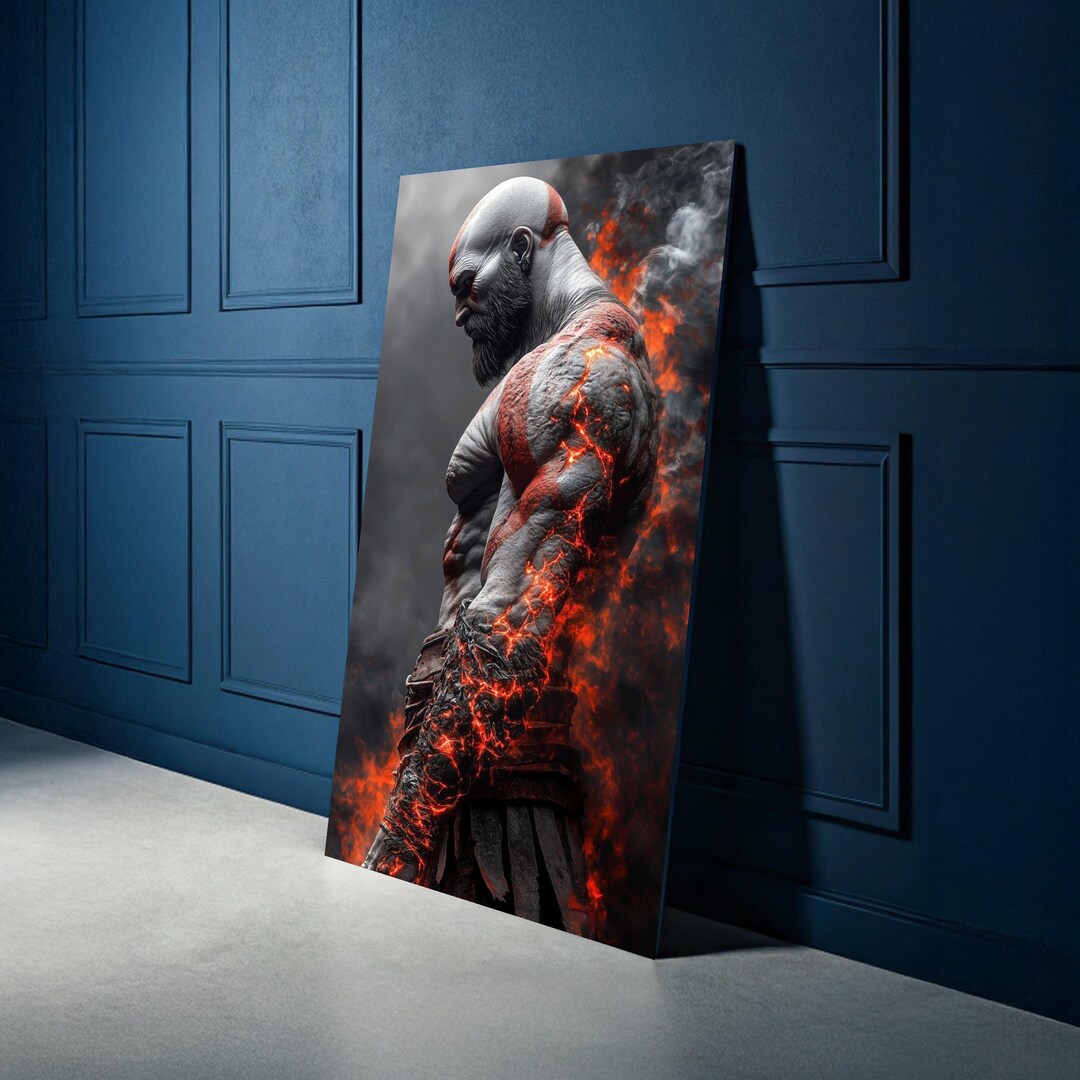 Fierce Warrior With Lava Arm Canvas, Mythical Fire God Wall Art ...