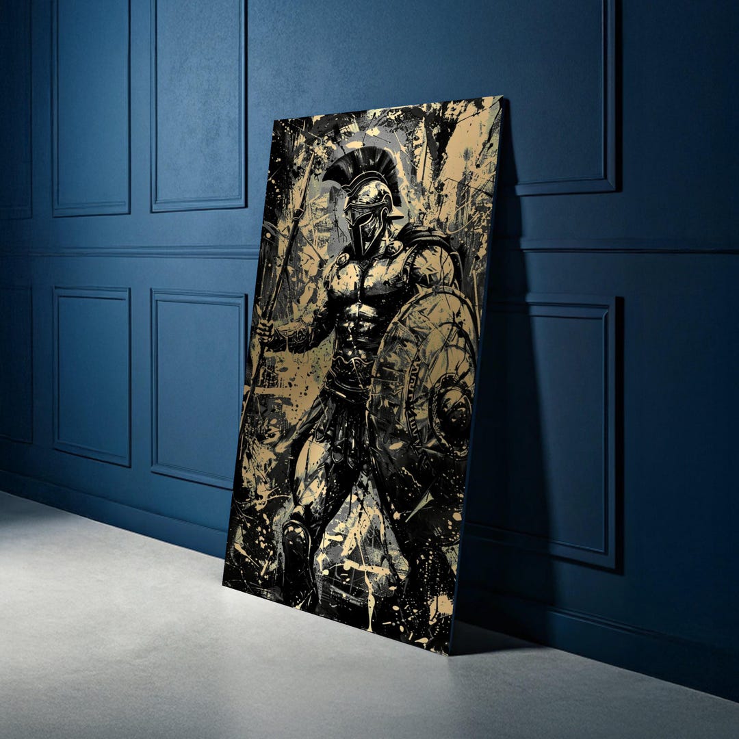Spartan Warrior Canvas Wall Art, Ancient Greece Helmet & Shield, Fierce ...