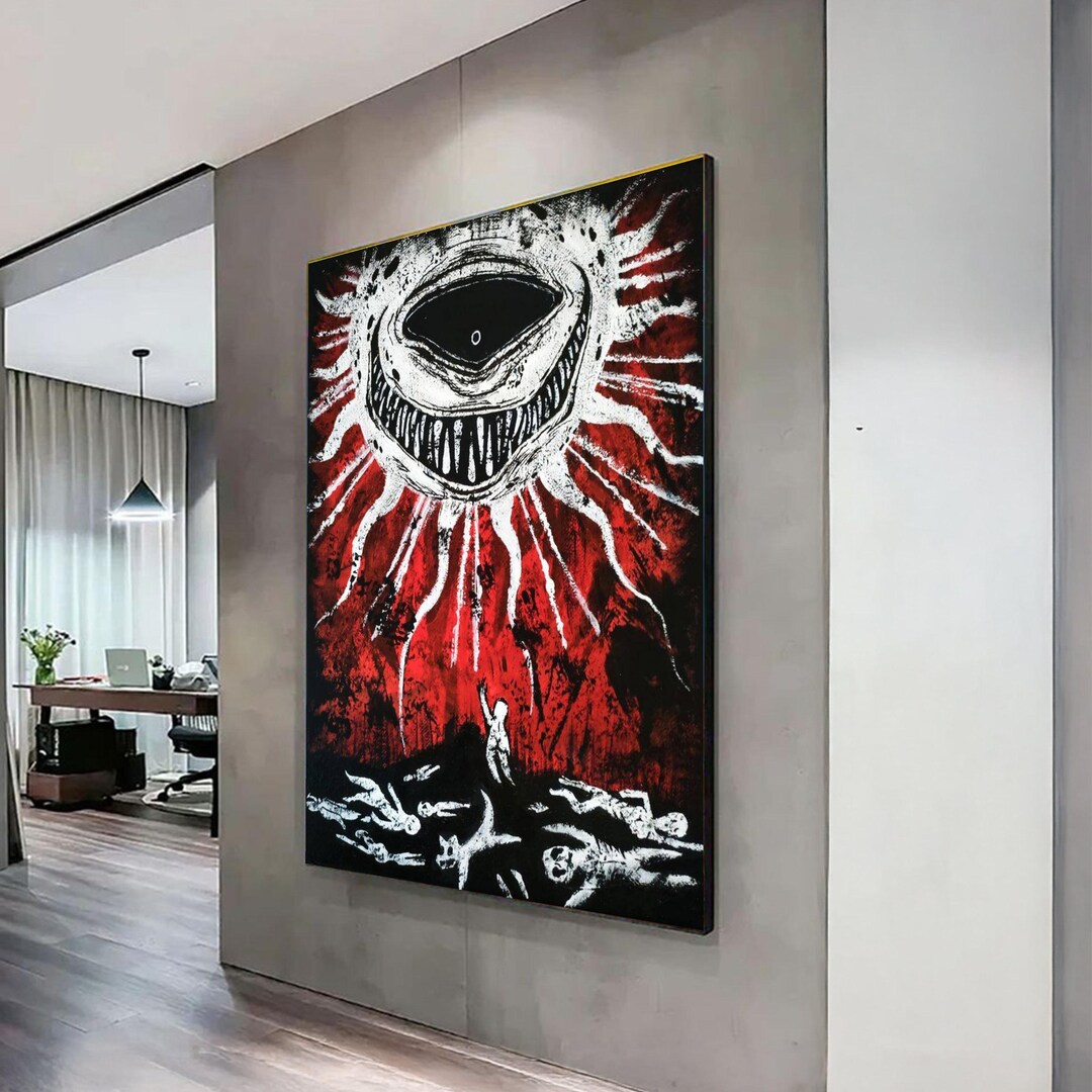 Abstract Dark Horror Canvas Art, Surreal Evil Eye Wall Decor, Red Black ...