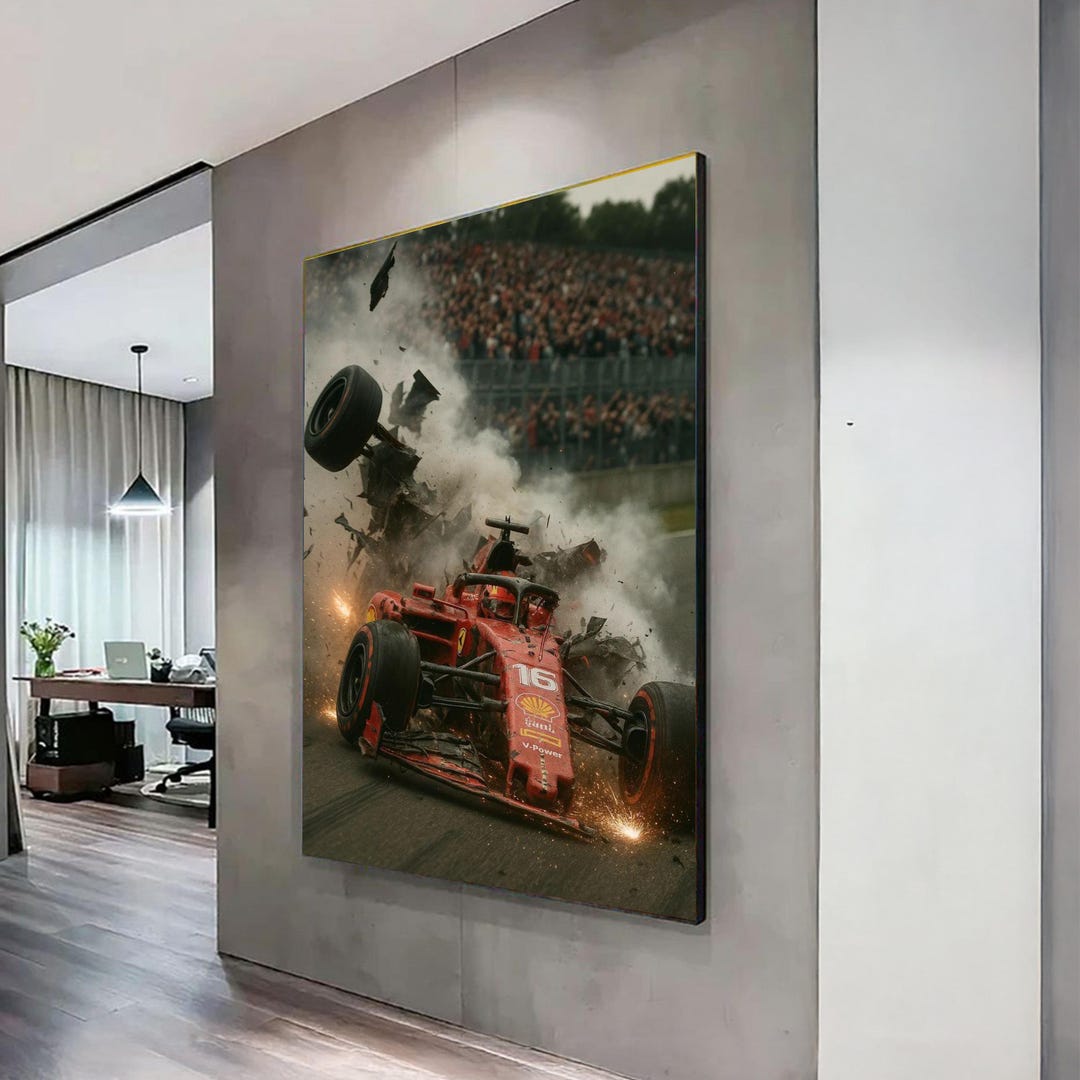 Formula 1 Crash Scene Canvas, Racing Car Explosion Wall Art, High Speed ...