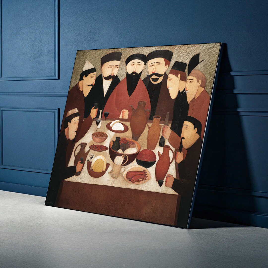 Traditional Feast Scene Canvas Wall Art, Cultural Dinner Gathering ...