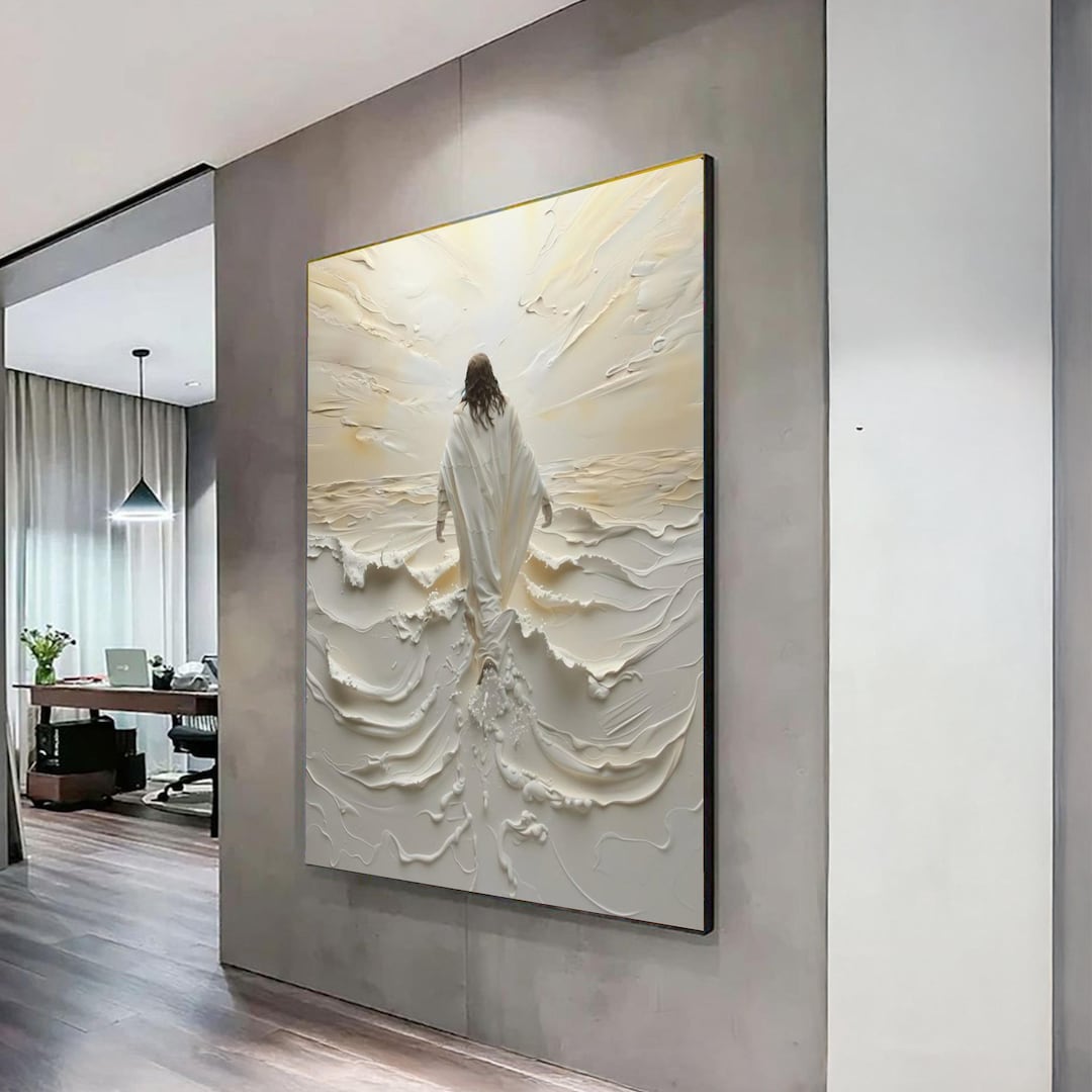 Spiritual Figure Walking on Water Canvas, Abstract Religious Wall Art ...