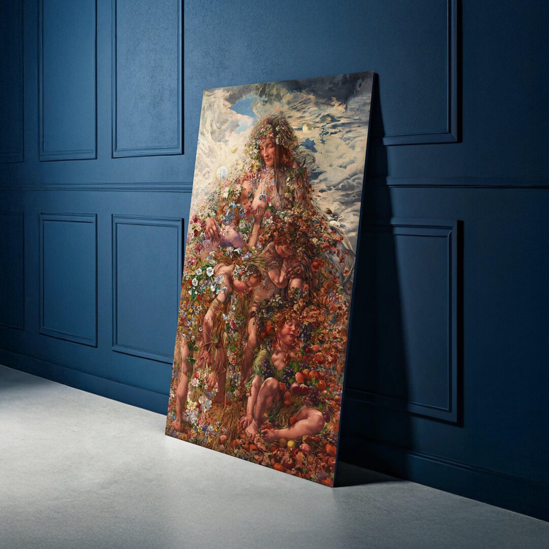 Enchanted Mother Nature With Children Canvas, Floral Fantasy Wall Art ...