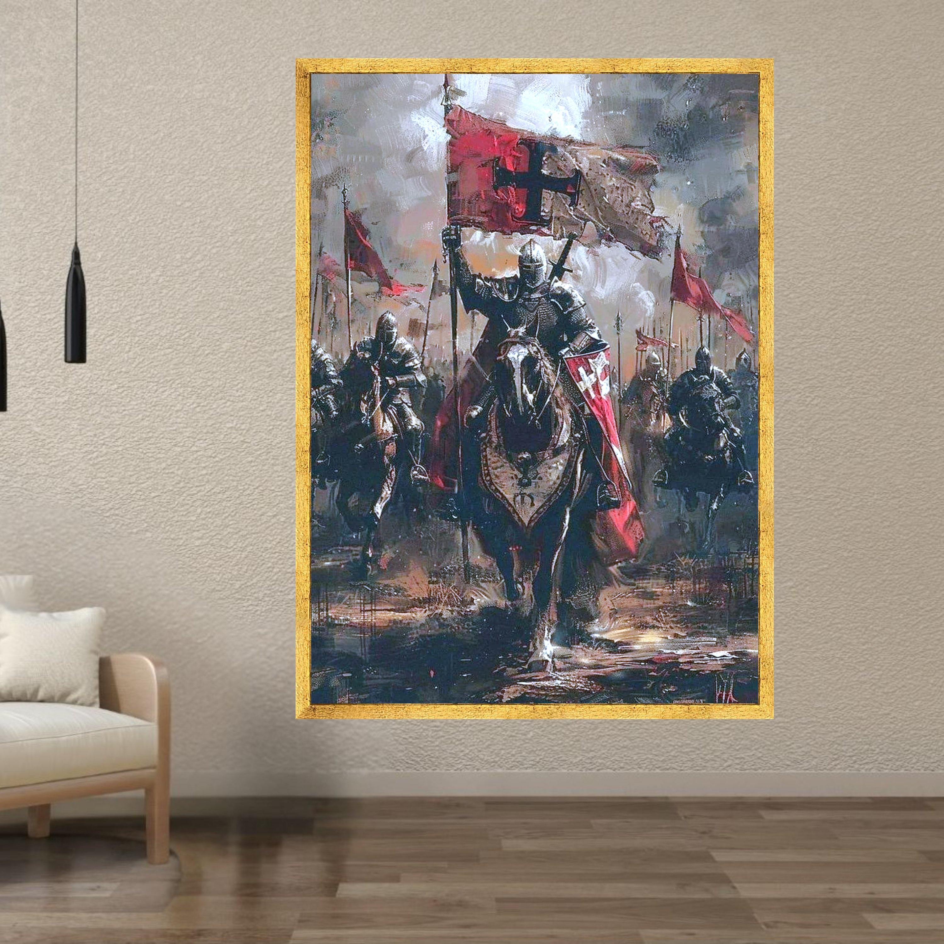 Medieval Knight Charge Canvas, Crusader Horseback Wall Art, Historical ...